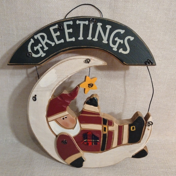 Primitive | Holiday | Primitive Wood Santa Greetings Sign | Poshmark